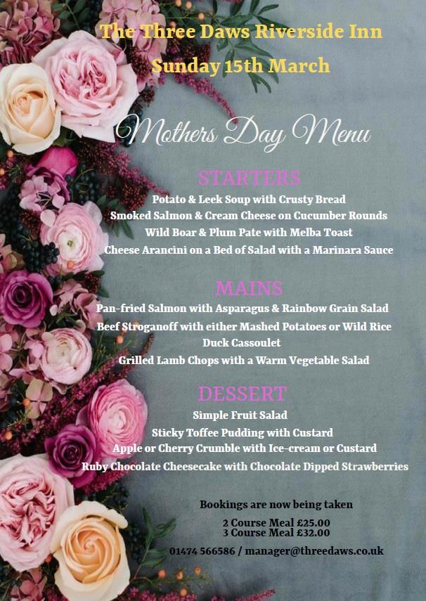 Mother's Day Menu at The Three Daws